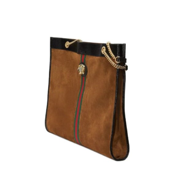 Gucci | Bags | Gucci Rajah Brown Suede Web Stripe Tiger Large Lea ...
